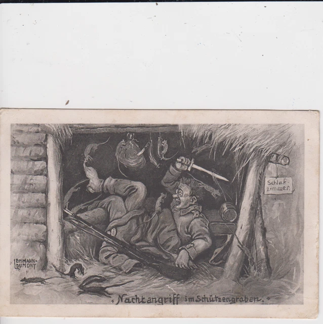 AK MILITÄR WK1 - Künstler AK Humor Nachtangriff im Unterstand Feldpost 1917 EUR 5,00 - PicClick DE
