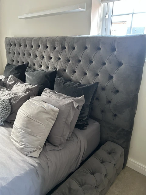 SUPER KING SIZE Bed Frame Light Grey Upholstered Fabric Tufted ...