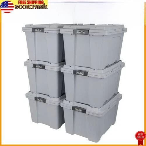 18 GALLON PLASTIC Storage Box Tote Container Stackable Bins with Lid 6 ...