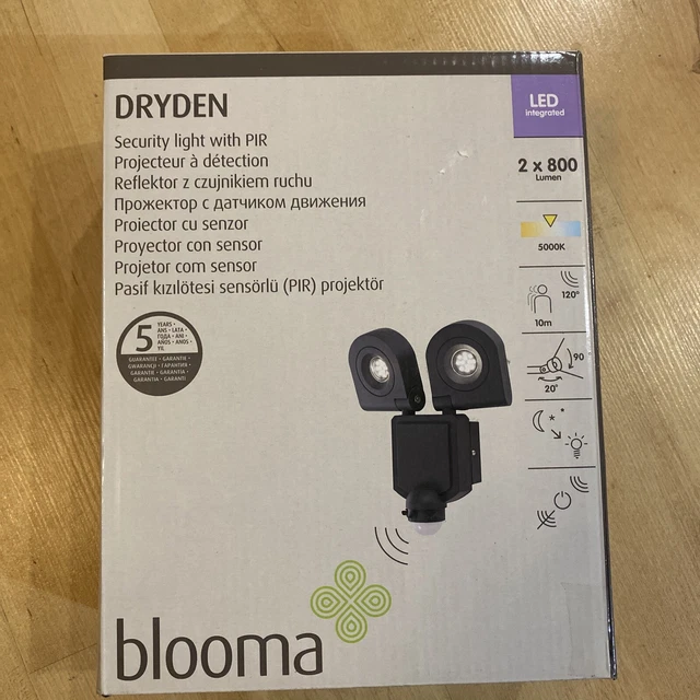 BLOOMA DRYDEN BLACK LED PIR Motion Sensor Outdoor Security Wall Light £ ...