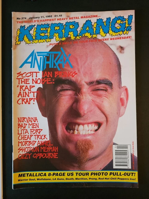 ANTHRAX KERRANG NO.374 Magazine Jan 1992 Scott Ian Cover Uk £7.00 ...