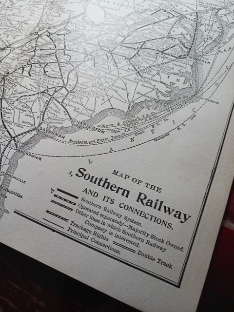 1909 RAILROAD ROUTE Map SOUTHERN RAILWAY SYSTEM all Lines~ 11" by 9 ...