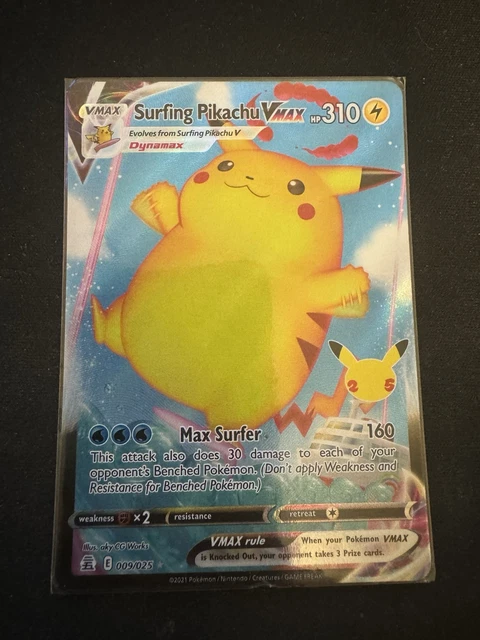 POKÉMON TCG SURFING Pikachu Vmax Celebrations 009/025 Holo Ultra Rare ...