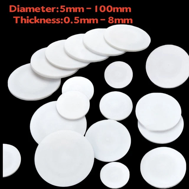 WHITE SOLID PTFE Round Discs Plastic Plate Sealing Gasket Φ5-100mm ...