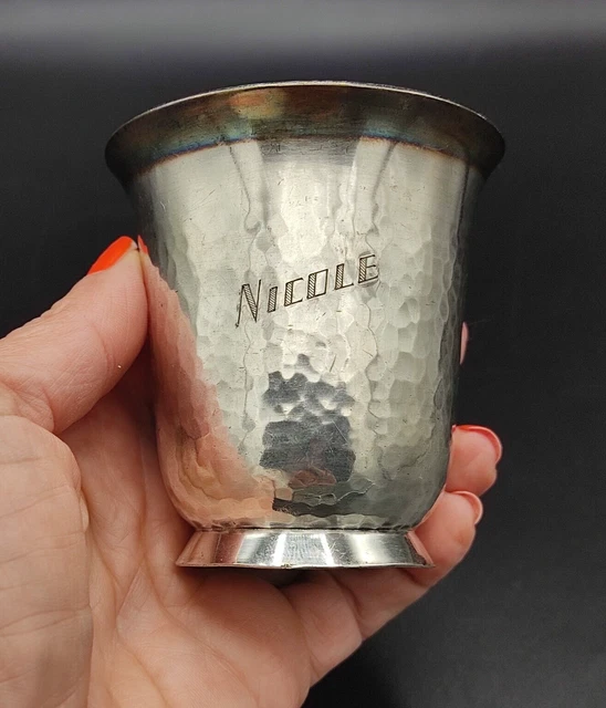 TIMBALE GOBELET ANCIENNE en métal argenté martelé Ravinet d'enfer ...