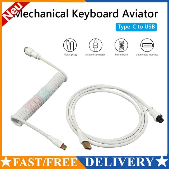 TYPE-C TO USB Connector Mechanical Keyboard Coiled Aviator Cable (Pink ...