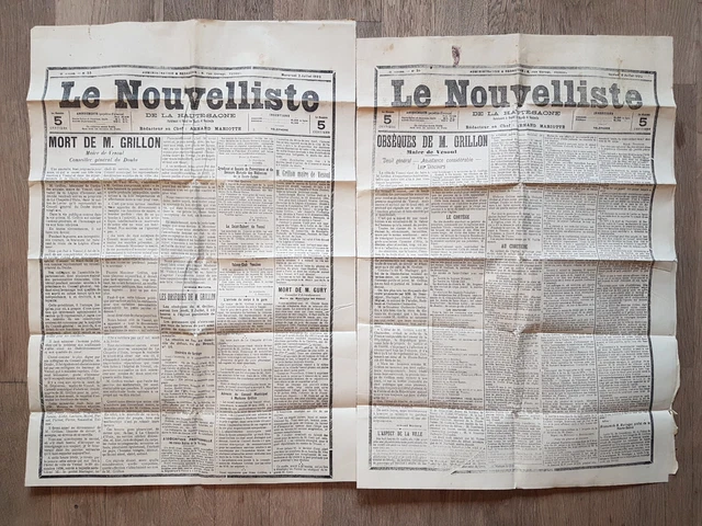 LE NOUVELLISTE DE la Haute-Saône 1902 Mort du Maire de Vesoul Mr. GRILLON EUR 6,30 - PicClick FR