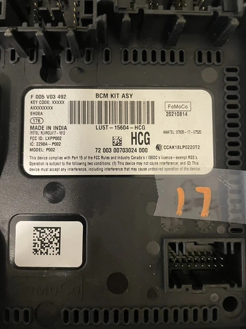 2022 FORD ECOSPORT Body Control Module BCM Cabin Fuse Box Keyless ...