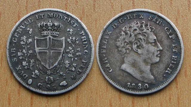 ITALIA, SARDINIA : 25 Centesimi 1830 P * Carlo Felice ** SILVER ** Top ...