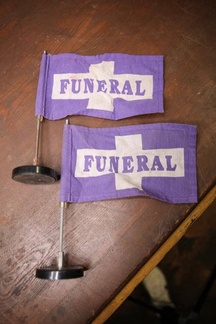 VINTAGE FUNERAL FLAGS Car Hearse Magnetic Casket Cadillac Automobile ...