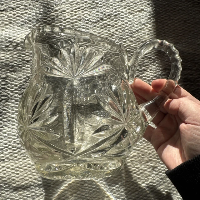 VINTAGE HEAVY CUT Glass Crystal Water Jug/Pitcher Pinwheel/Starburst ...