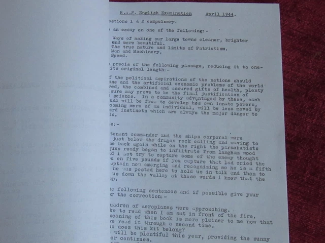 WW2 RAF EXAM PAPERS April 1944 Maths English Geography History rf-15 £4 ...