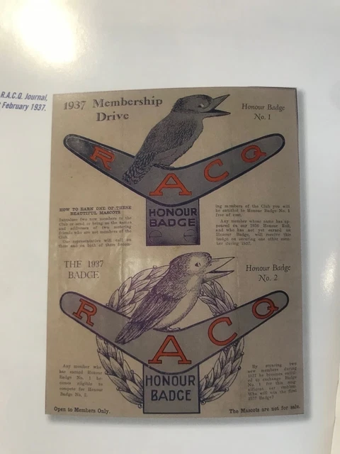 RARE RACQ HONOUR Badge 1937 -1939. Number 5 of a very limited ...