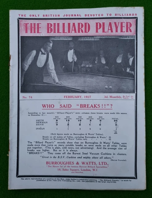 THE BILLIARD PLAYER Magazine December 1926 (No74) £20.00 - PicClick UK