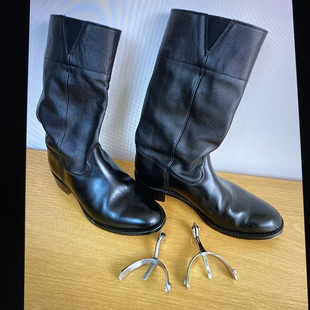BRITISH ARMY OFFICER Mess Wellington Boots With Spur Box Heel. Size 7.5 ...