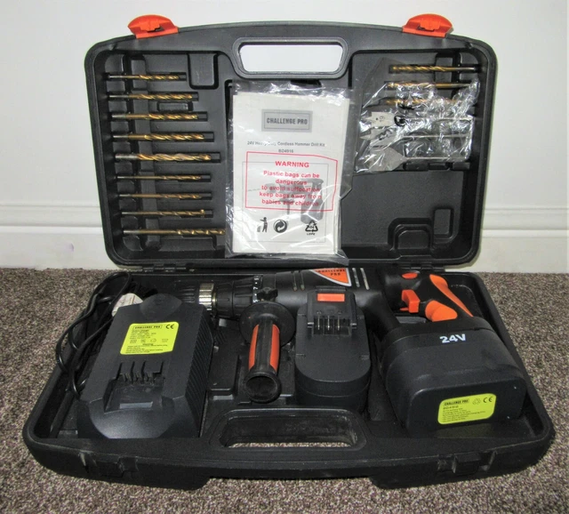 CHALLENGE PRO 24V Heavy-Duty Cordless Hammer Drill Kit with Case ...