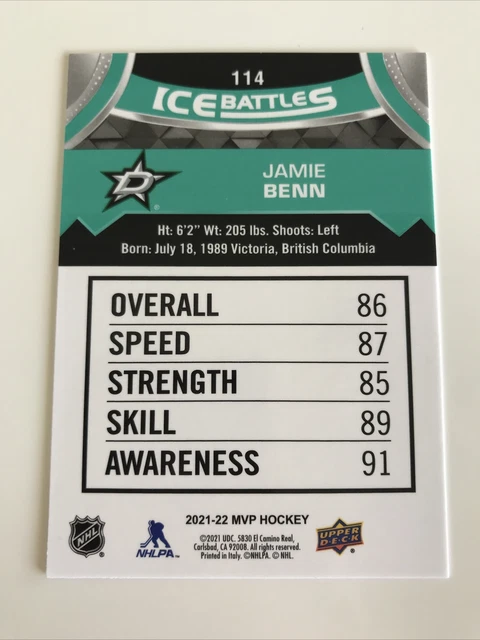 NHL CARD, JAMIE Benn, Ice Battles, UD MVP 2021-22, Dallas EUR 1,00 ...