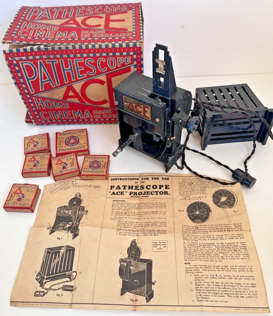 VINTAGE PATHESCOPE ACE Projector Bundle with 6 x 9.5mm Film Reels ...