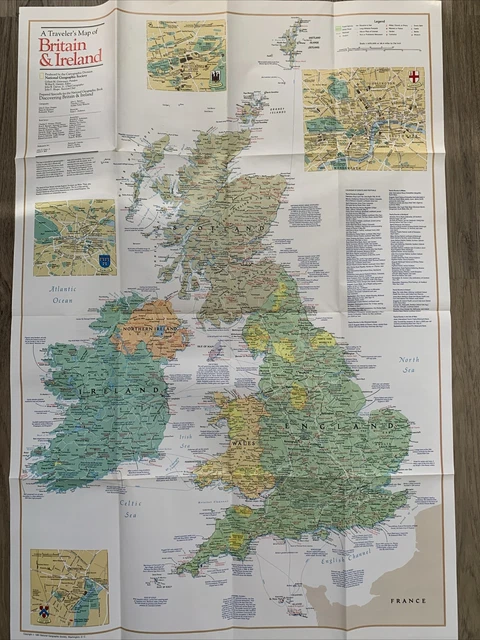 VINTAGE 1985 A Traveler’s Map Of Britain & Ireland National Geographic ...