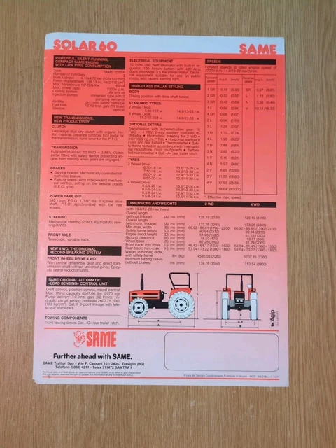 PRE USED SAME Solar 60 Tractors Colour Farming Original Collectors Brochure Gc £3.95 - PicClick UK