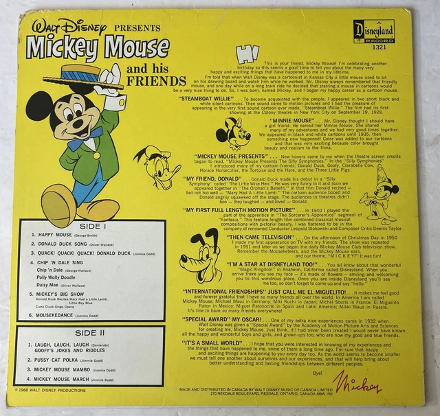 WALT DISNEY'S MICKEY Mouse And His Friends 1968 Vinyl LP Vintage FAST ...