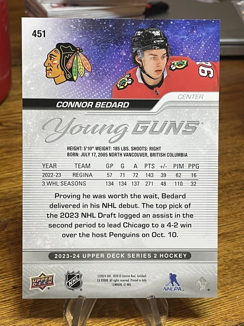 2023-24 UPPER DECK Series 2 Connor Bedard Young Guns #451 Oversize Blackhawks EUR 23,88 ...