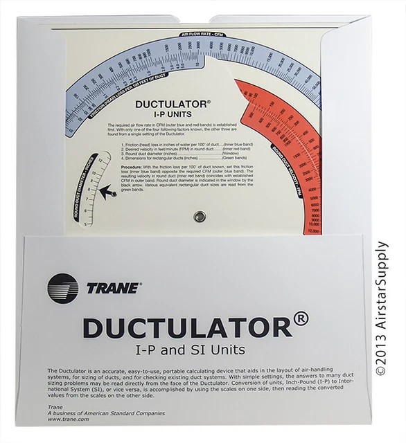 TRANE DUCTULATOR DUCT Sizing Calculator Slide Chart Graph With ...