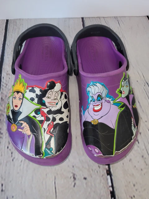 DISNEY VILLAINS PURPLE Crocs Maleficent Cruella Ursula Evil Queen Sz 13 ...