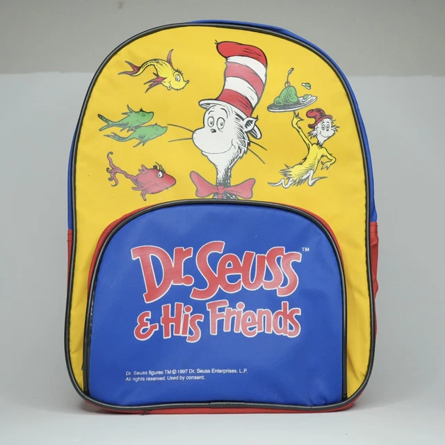 VINTAGE DR SEUSS & His Friends Kids Backpack Blue Yellow Daycare Travel ...