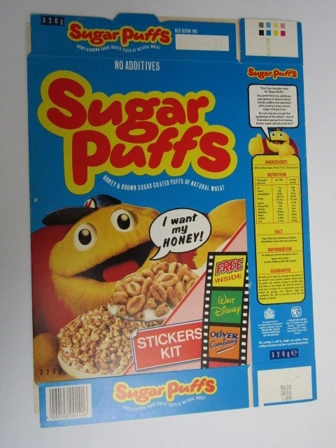 QUAKER SUGAR PUFFS 1989 Cereal Box Oliver & Company 320g Box only £9.99 ...