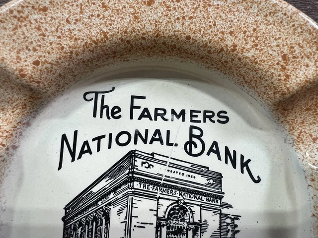 ANTIQUE ING-RICH PORCELAIN “The Farmers National Bank” Ashtray Beaver ...