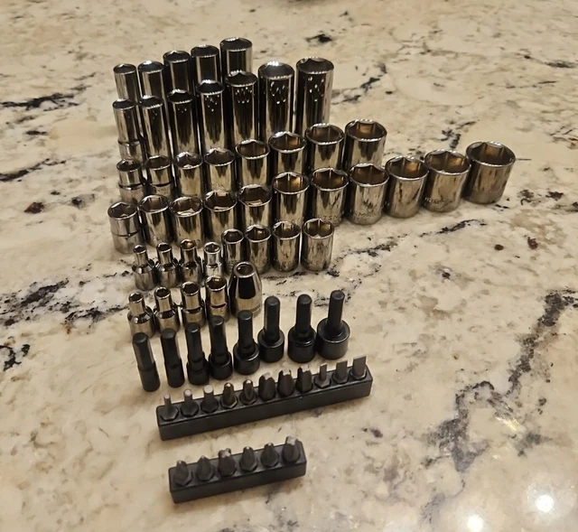 CRAFTSMAN GUNMETAL CHROME Sockets Lot Of 69 Pcs Assorted SAE MM 1/4, 3/ ...