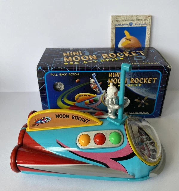 1997 MASUDAYA MINI Moon Rocket Pull Back Tin Toy Mib - Japan £13.21 ...