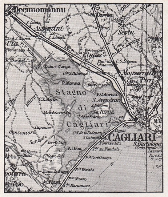 D5863 STAGNO DI Cagliari - Mappa geografica d'epoca - 1932 vintage map ...
