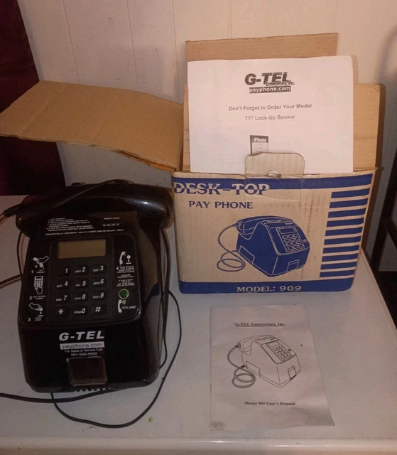 PAY PHONE VINTAGE G Tel Desk Top Model 909 Black Collectable, RARE Item ...