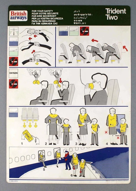 BRITISH AIRWAYS TRIDENT Two Vintage Airline Safety Card Ba Uk Plastics ...