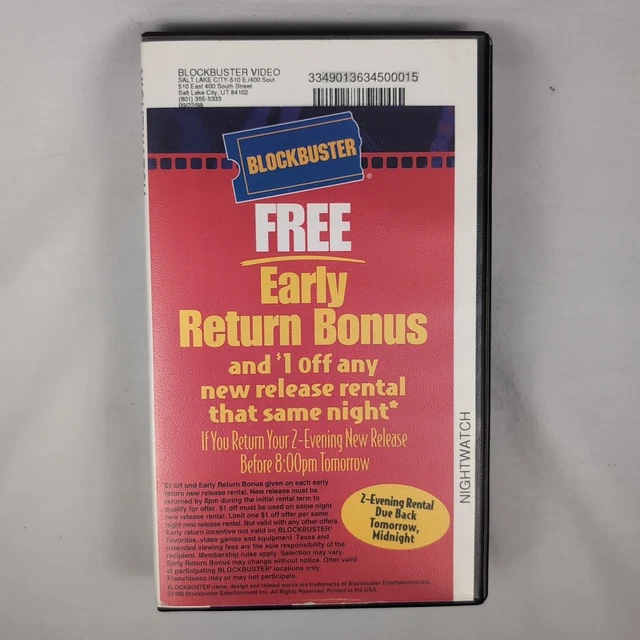 BLOCKBUSTER VIDEO VHS EMPTY clamshell Nightwatch Free Early Return ...