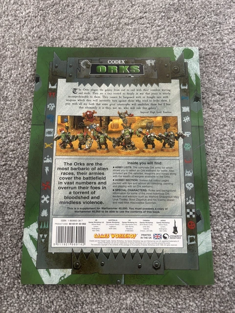 ORKS CODEX WARHAMMER 40K 3rd Edition Army Lore Book Paperback Games ...