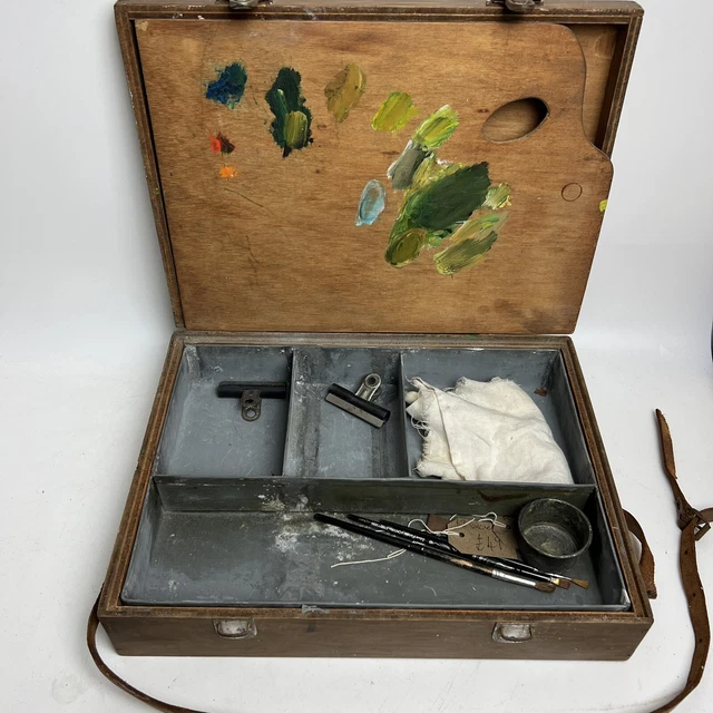 VINTAGE FRENCH ARTISTS Box With Palette Original Metal Liner & Water ...