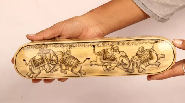 VINTAGE FINE MUGHAL Miniature King Hand Painted Camel Bone Pen/ Pencil ...