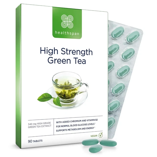 HEALTHSPAN HIGH STRENGTH Green Tea, 90 Tablets, Vegan, Blood Glucose ...