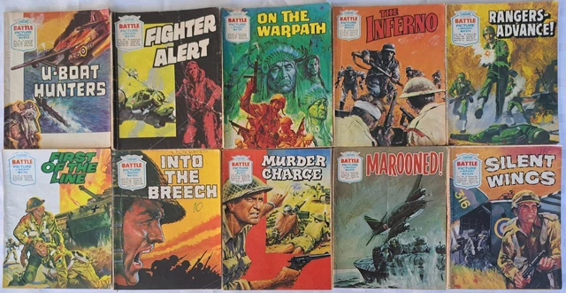 10 VINTAGE BATTLE Picture Library War Comics Fleetway 1975 "U-Boat ...