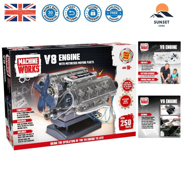 EDUCATIONAL V8 ENGINE Toy Kit - 250+ Piece Building Set with Sounds ...