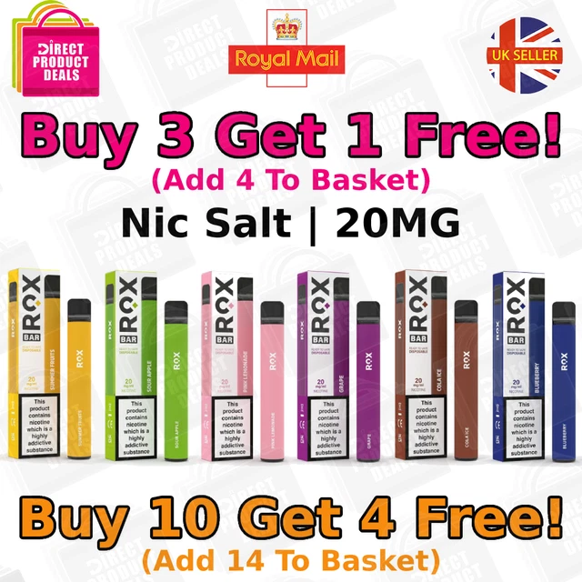 ROX BAR DISPOSABLE Vape Bars 20mg Pod Kit 2% 600 Puff Nic Salt BUY 4 ...