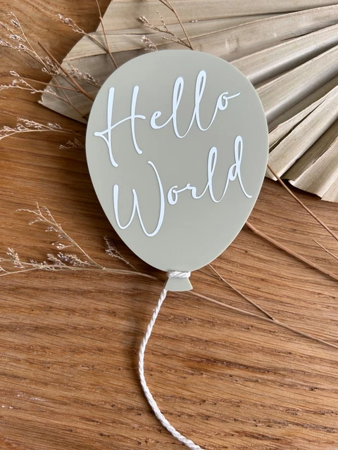 HELLO WORLD NEW Baby Birth Acrylic Balloon Sign Announcement Arrival ...