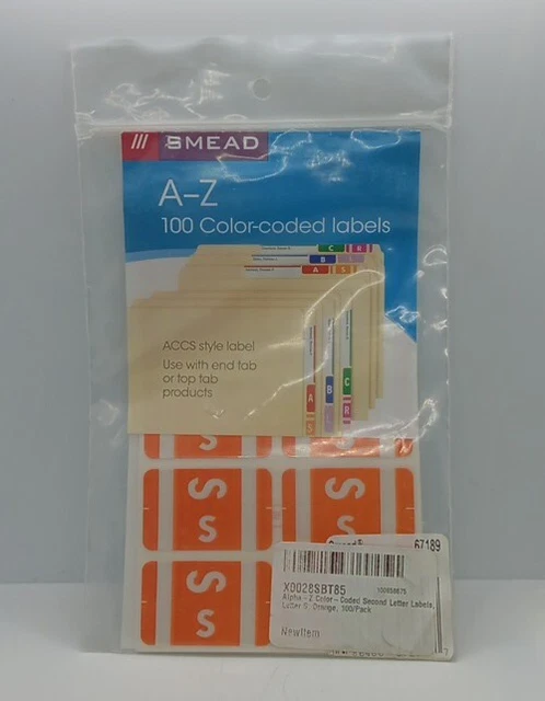 SMEAD ALPHA-Z COLOR-CODED Second Letter Labels, Letter S, Orange, 100 ...