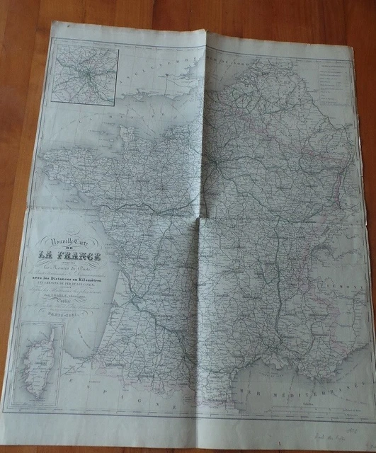 CARTE DE FRANCE 1851 - Routes Nar. Et Dep. Chemins De Fer Avec ...