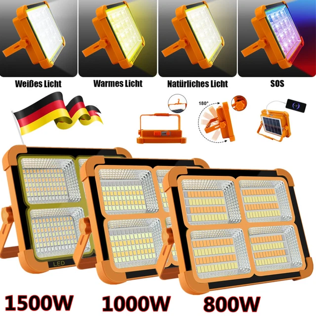 SOLAR LED ARBEITSLEUCHTE Akku Aufladbar Baustrahler Flutlicht ...