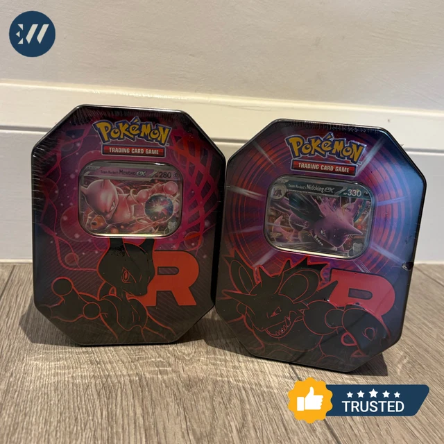 POKÉMON TCG 2X Team Rocket Tins 🔥 Destined Rivals Mewtwo Ex & Nidoking ...