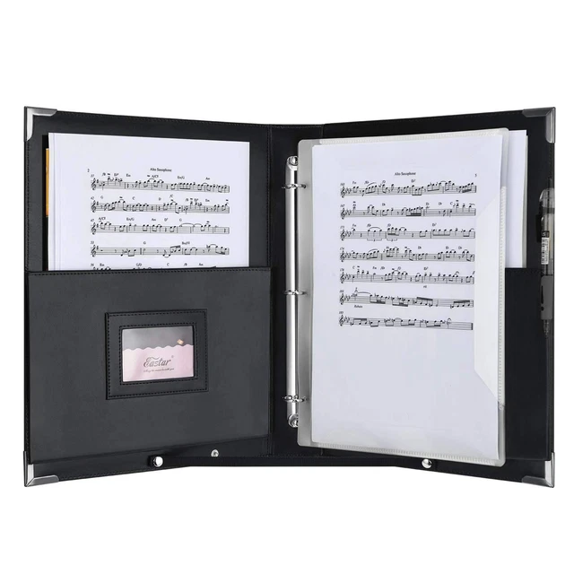 LEATHER SHEET MUSIC Folder Black, 3 Rings Binder 13.5" x 10.5" Piano ...